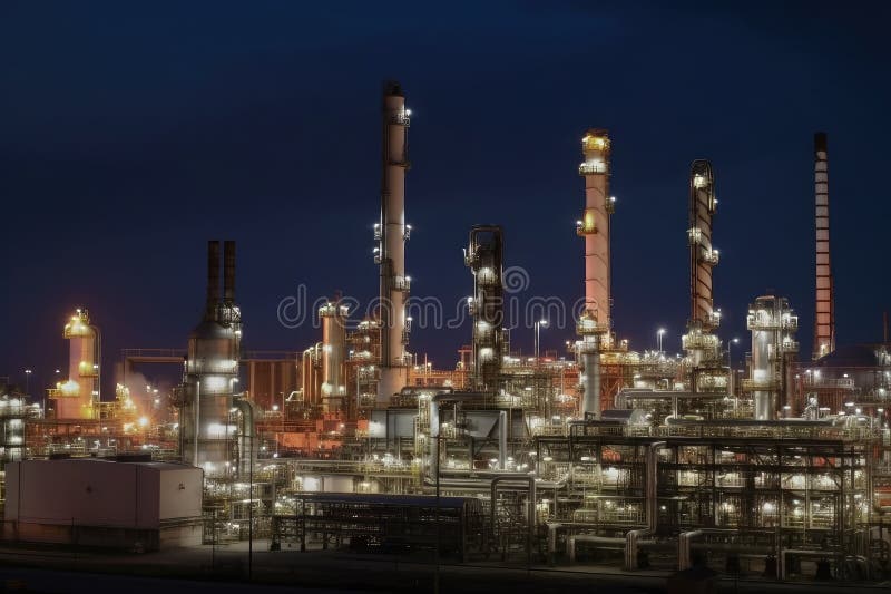 Refinery, Processing Oil into Gasoline and Other Products Stock ...