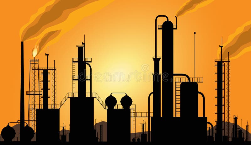 Oil Refinery Industrial Silhouette Stock Vector - Illustration of ...