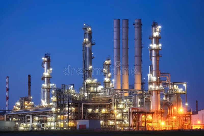 Refinery, with Streams of Raw Materials and Refined Products Stock ...