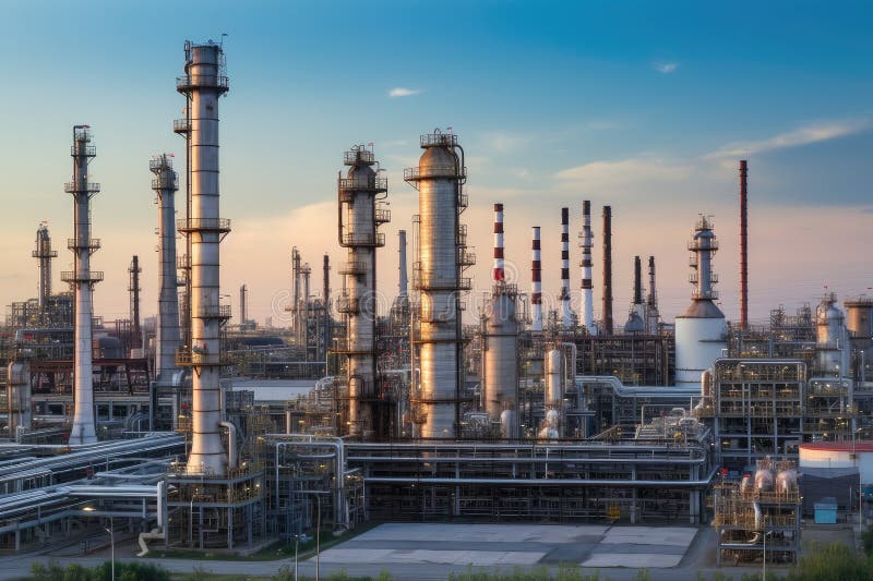 Refinery, with Streams of Raw Materials and Refined Products Stock ...