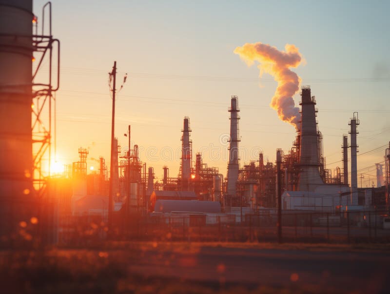 Oil and Gas Refinery at Sunset Stock Vector - Illustration of ...