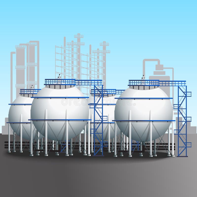 Refinery Tank Farm with Pipeline Stock Vector - Illustration of land ...