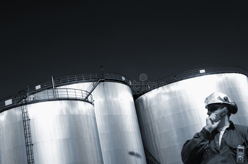 Refinery Tanks and Engineer Stock Photo - Image of substance ...