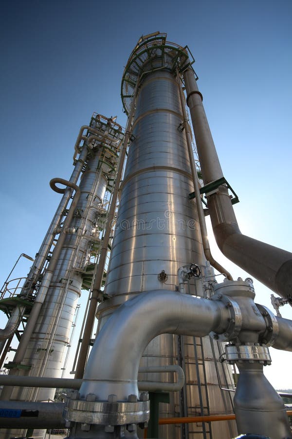 Refinery Tower with Blue Sky Stock Image - Image of pipe, environment ...
