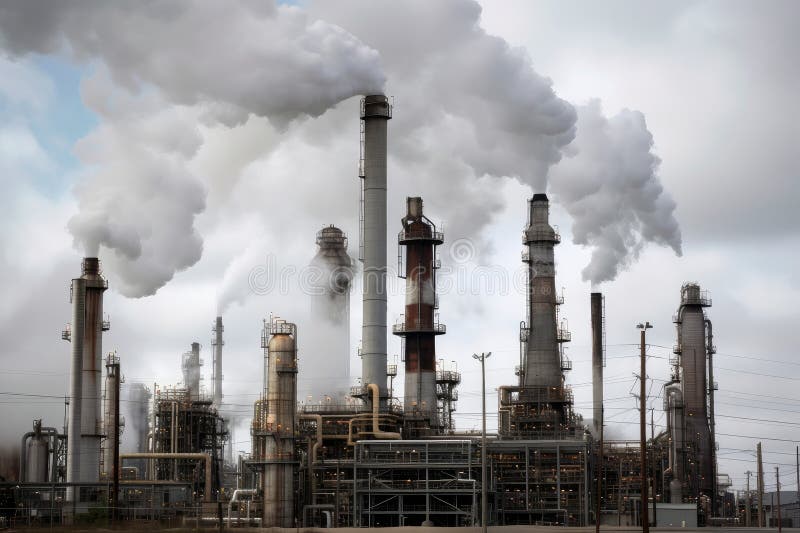Refinery, with Towering Columns and Towers of Smoke Rising from the ...