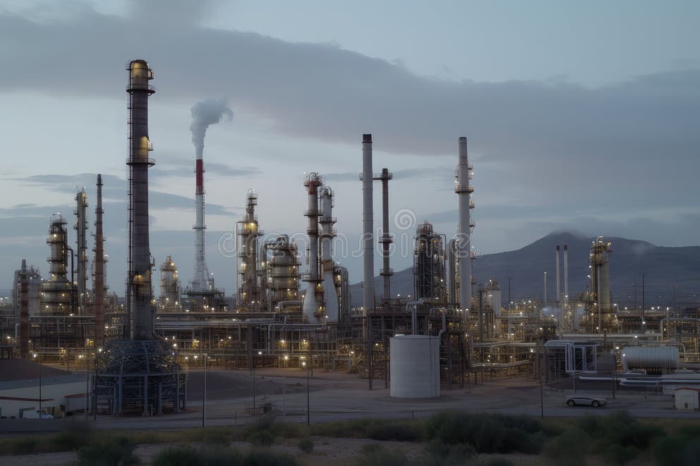 Refinery, with Towers and Columns Separating Different Compounds from ...