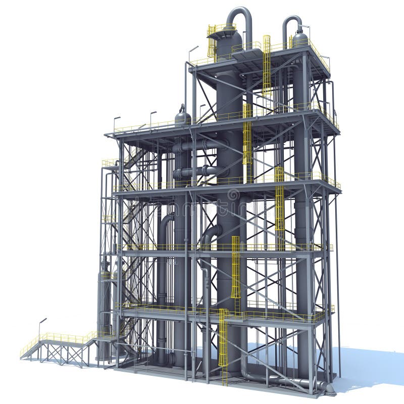 Refinery Unit Industrial Site 3D Rendering on White Background Stock Illustration - Illustration ...
