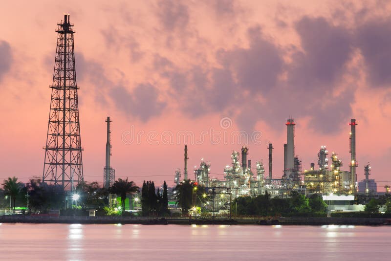 Oil Refinery Water Front with Sunrise Sky Background Stock Photo ...