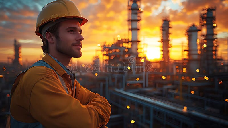 Refinery Worker Sunset Confidence Industry Safety Portrait Stock ...