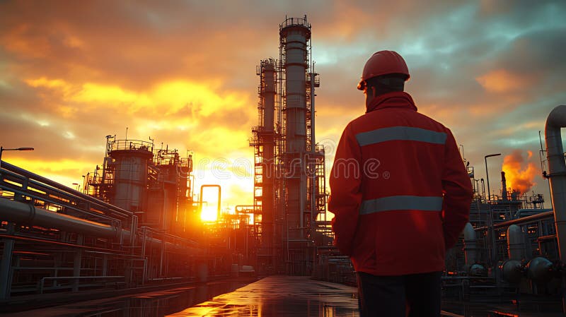 Refinery Worker Sunset Inspection Safety Industry Stock Illustration ...