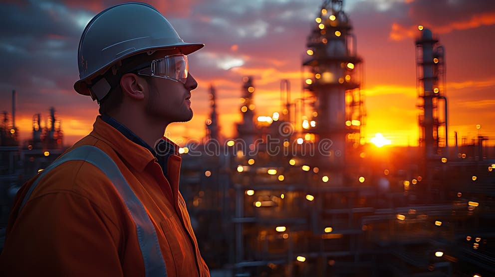 Refinery Worker Sunset Safety Portrait Stock Illustration ...