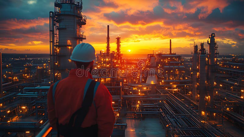 Refinery Worker Sunset View Industrial Complex Safety Stock ...