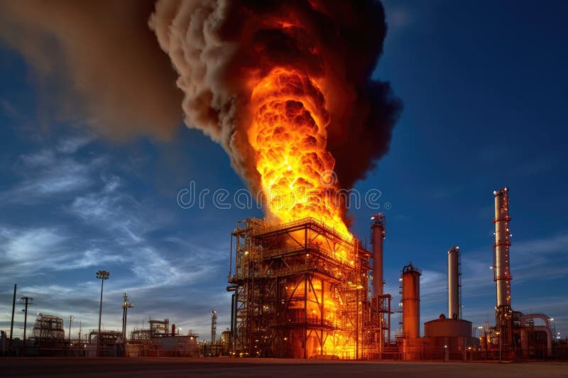 Refinerys Flare Stack Burning Off Excess Gas Stock Photo - Image of ...