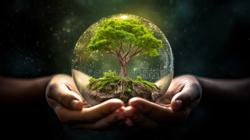 The Environmental Paradox: Tree in Human Hands Image Stock Illustration ...