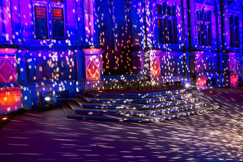 Reflected Lights on the Building Facade Stock Image - Image of district ...