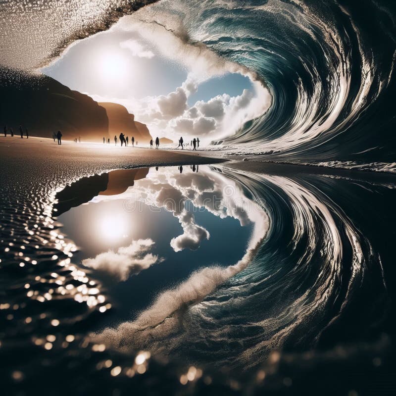 Reflected in a Puddle Capturing the Wave S Distorted Reflection Stock ...