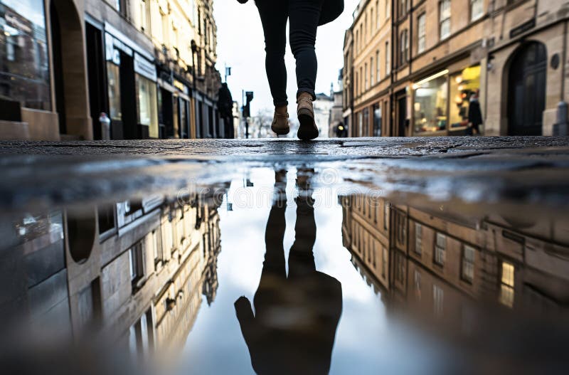 Reflected Silhouette in Urban Puddle Stock Illustration - Illustration ...