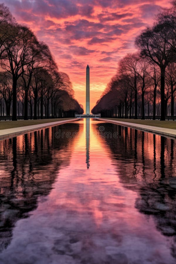 Reflecting Pool and Lincoln Memorial at Dusk Stock Illustration ...