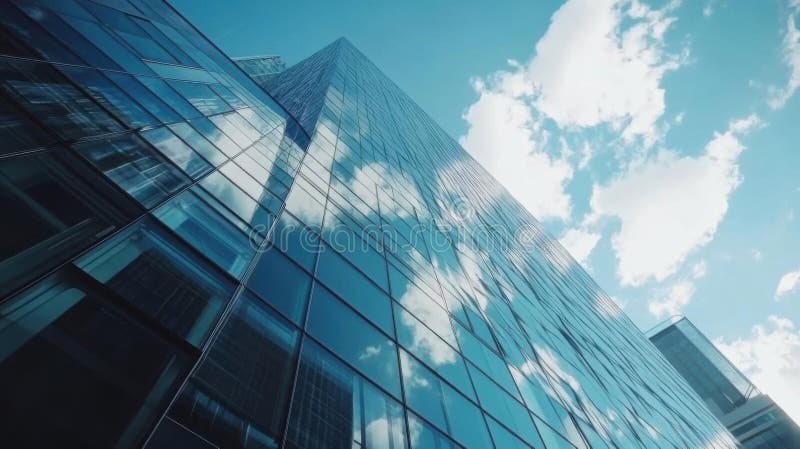 Reflecting Skyscraper, Modern Building S Glass Facade Against Blue Sky ...