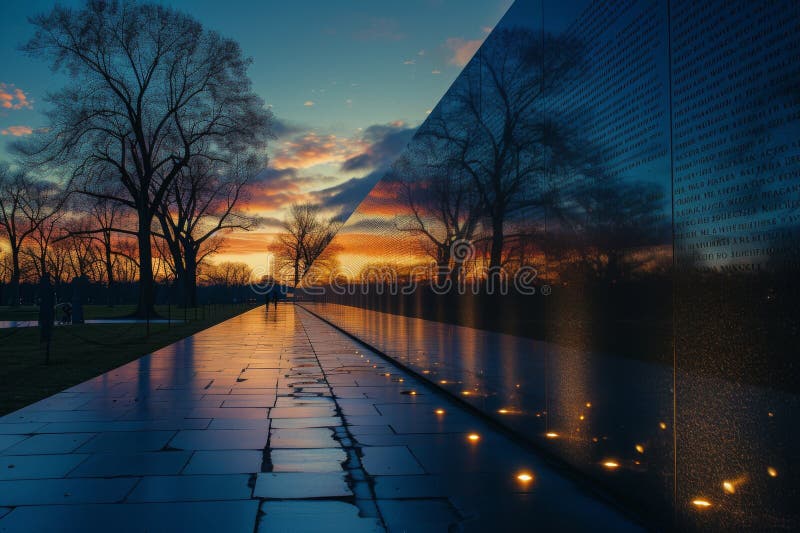 Reflecting Wall of the Vietnam Veterans Memorial at Sunset, a Night ...