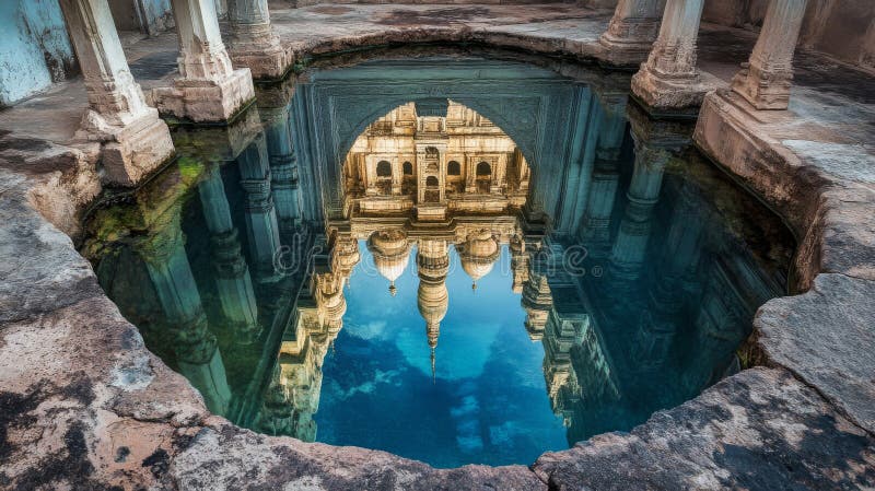 Reflection of an Ancient Indian Temple in a Pool of Water Stock ...