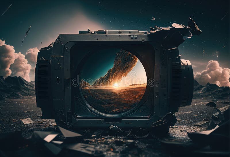 Reflection of an Apocalyptic City on the Lens of a Camera Created with ...