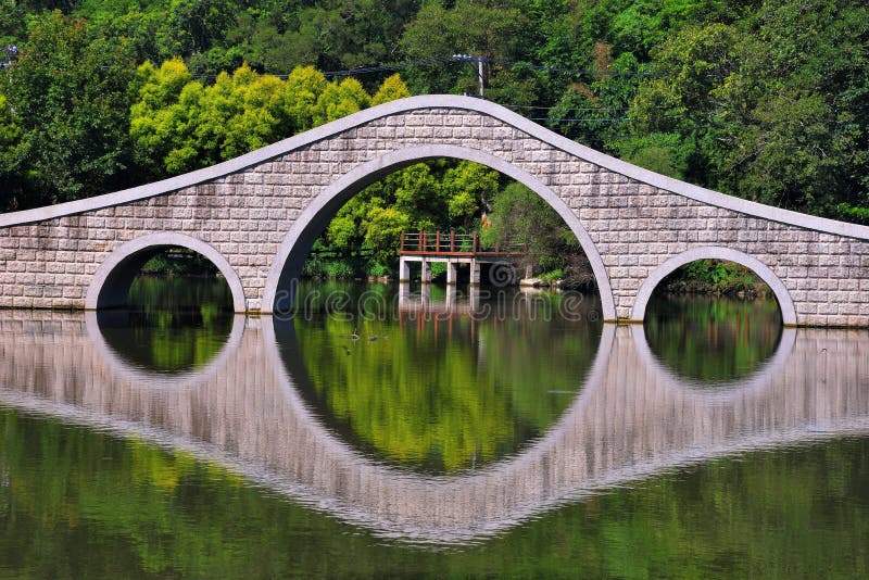 Reflection Arch Bridge. stock image. Image of structure - 155082697