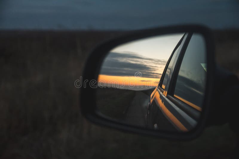 Reflection of the Beautiful Sunset through the Car S Wing Mirror Stock ...
