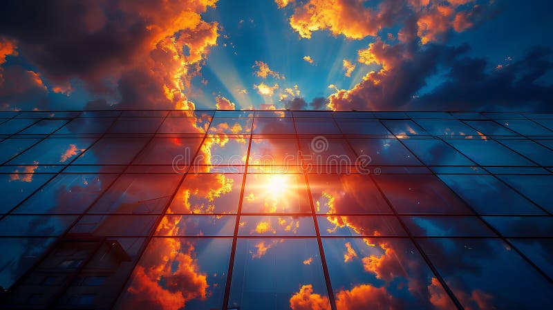 Reflection of a Beautiful Sunset with Clouds in Solar Panels ...