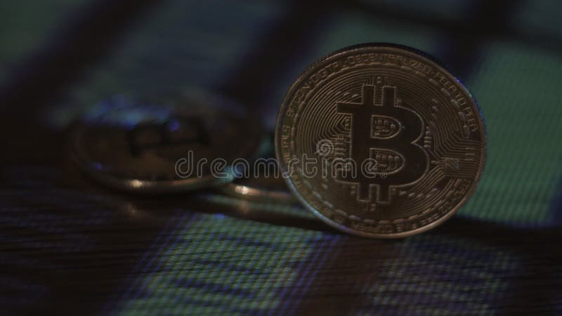 Reflection of Binary Code on Bitcoin Coins. Mining of Crypto-currencies ...