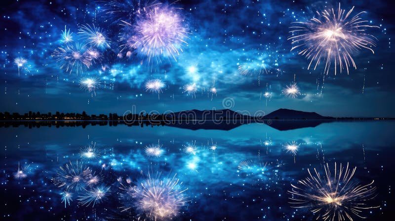 Reflection Blue Firework Background Stock Illustration - Illustration of display, light: 336212704