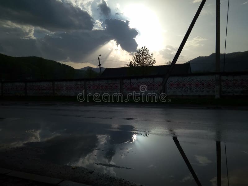 Reflection of Blue Sky after Rain with Beautiful Dark and Light Clouds ...