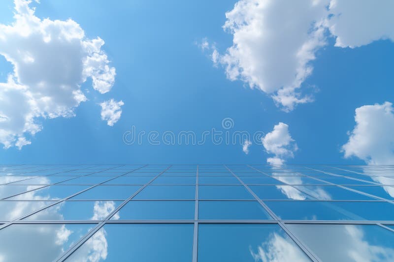 Reflection of Blue Sky and White Clouds in Windows of Modern Office ...
