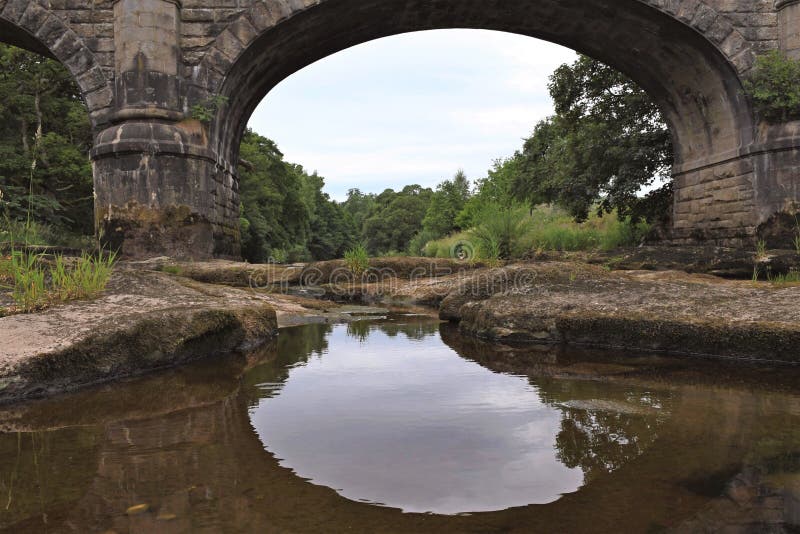Reflection of Bridge Arch in Water of River Wharfe in Yorkshire Stock ...