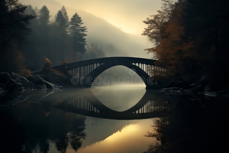 Reflection of a Bridge in Calm Waters Stock Illustration - Illustration ...