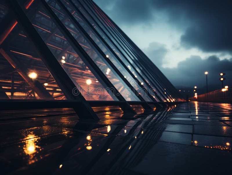 The Reflection of a Building in the Rain at Night Stock Illustration ...