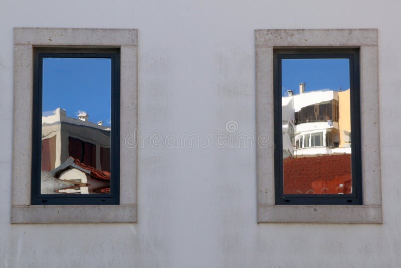 Reflection of a Building Seen in Windows Stock Photo - Image of pattern ...