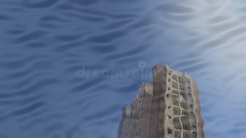 Reflection of a Building Underwater with Waves and Ripple Effect Stock ...
