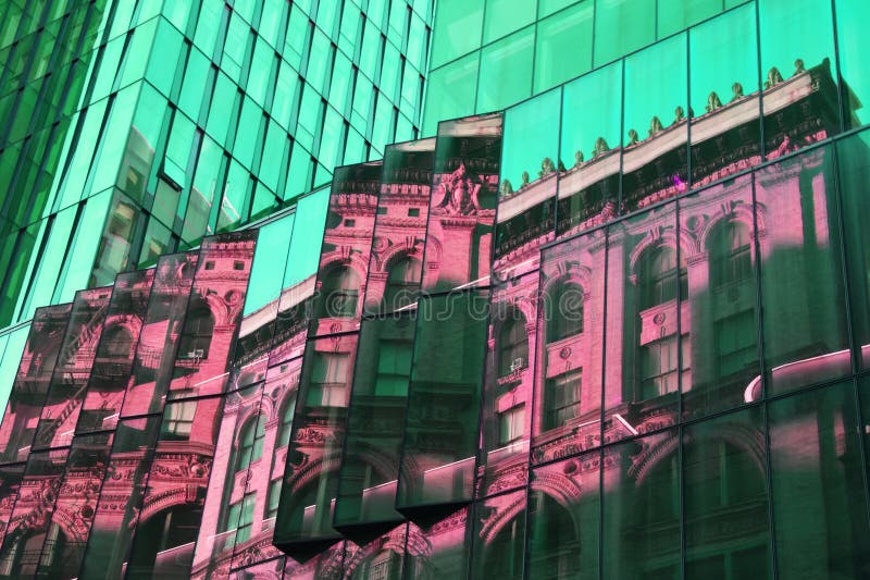 Reflection of a Building in the Windows of a Modern Office Building ...