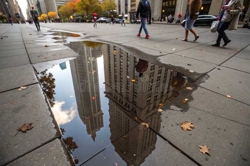 Reflection of Buildings in a Puddle Stock Illustration - Illustration ...