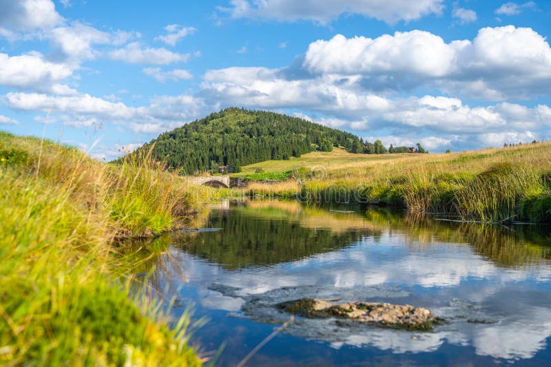 Reflection of Bukovec Mountain in Jizerka Stock Image - Image of summer ...