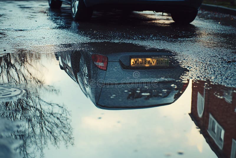 Reflection of a Car in a Puddle after Rain Stock Illustration ...