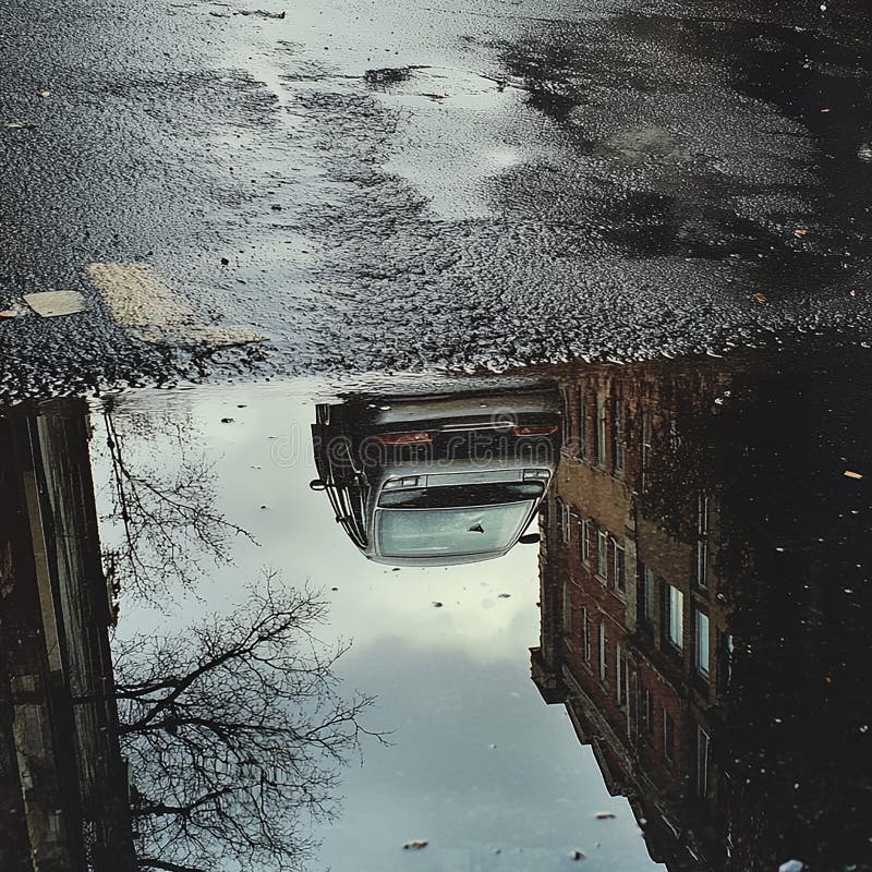 Reflection of a Car in a Puddle after Rain Stock Illustration ...