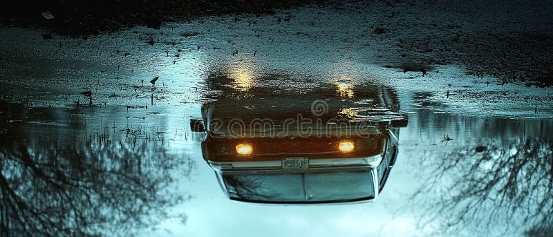 Reflection of a Car in a Puddle after Rain Stock Illustration ...