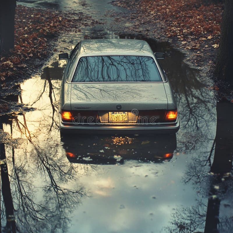 Reflection of a Car in a Puddle after Rain Stock Illustration ...