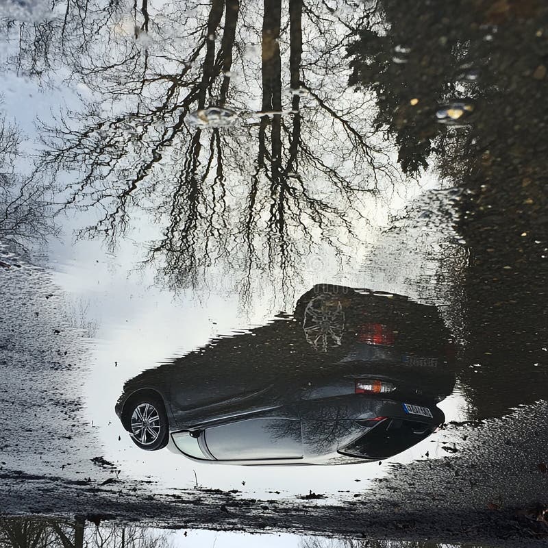 Reflection of a Car in a Puddle after Rain Stock Illustration ...