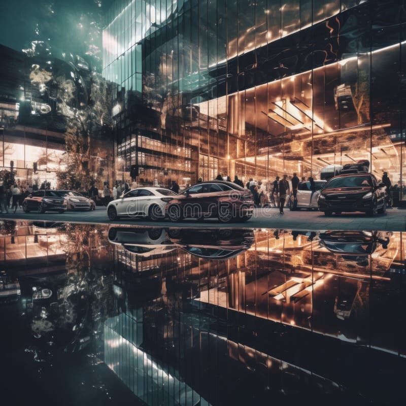 A Reflection of a Car in a Puddle of Water. Generative AI Image. Stock ...