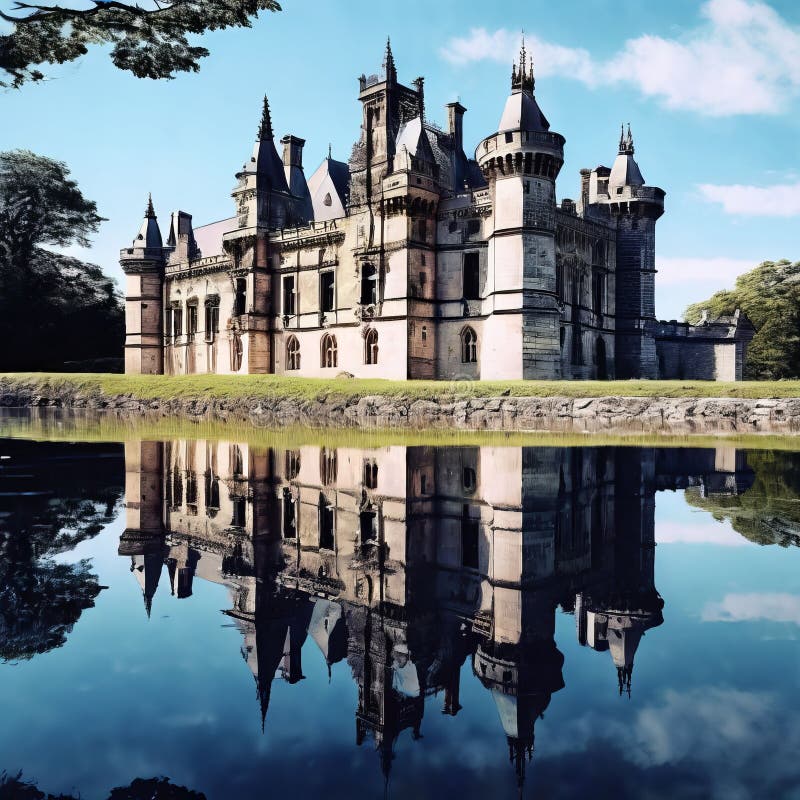 Reflection of a Castle in a Moat Showcasing the Historic Archi Stock ...