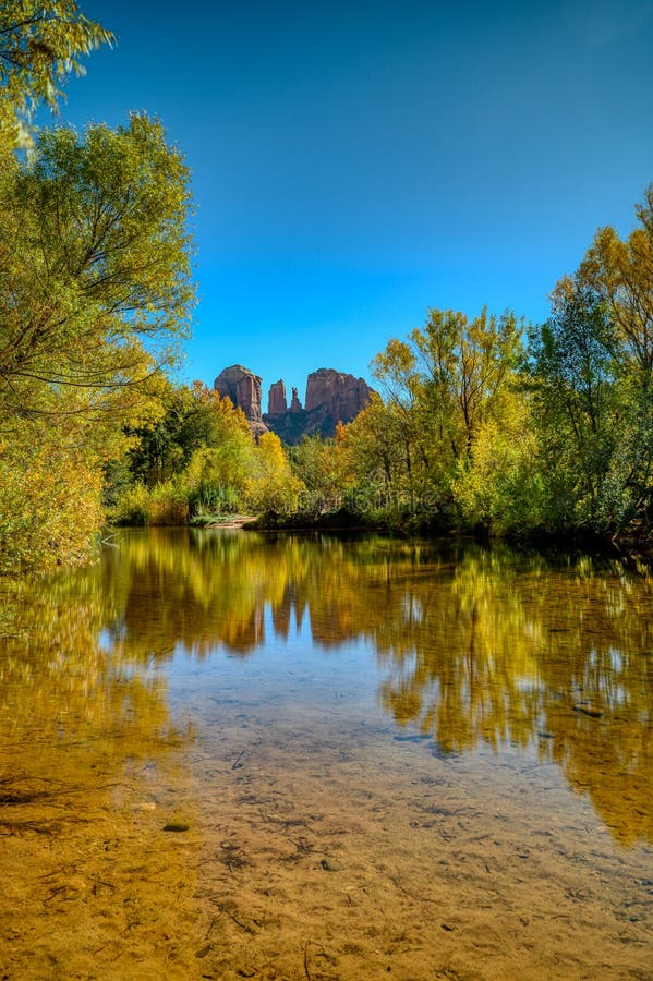 Cathedral Rock Reflection stock photo. Image of rugged - 164413568