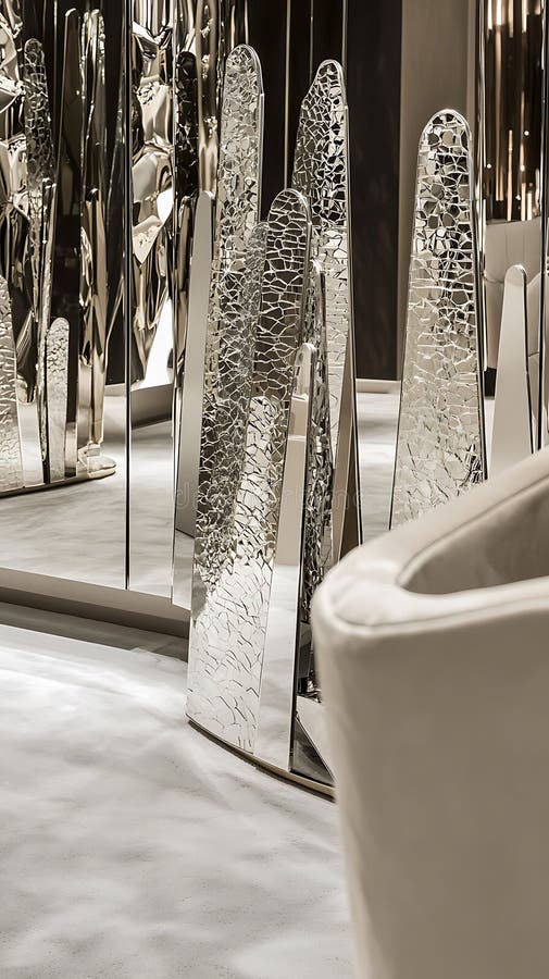 A Reflection of a Chair is Shown in a Mirror Stock Image - Image of sleek, white: 376055415